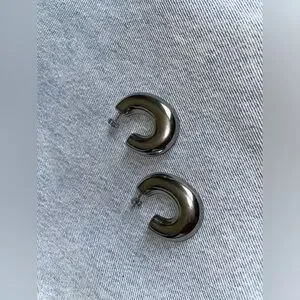 Jewelry | 18k Goldplated Chunky Partial Hoop Earrings In Silver | Poshmark